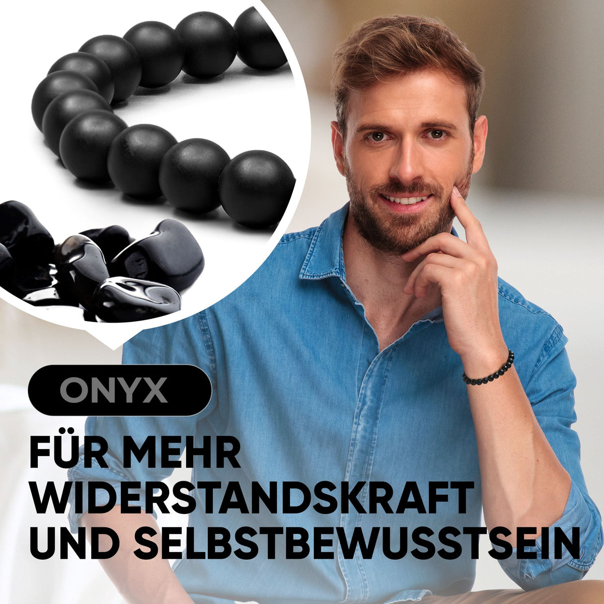 Onyx Matt Edelstein Herren Armband mit schwarzer Edelstahlperle ...